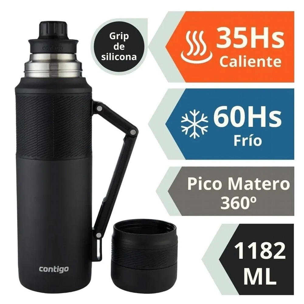 TERMO CONTIGO CON PICO MATERO 1200ML NEGRO - BOLECO S.A.